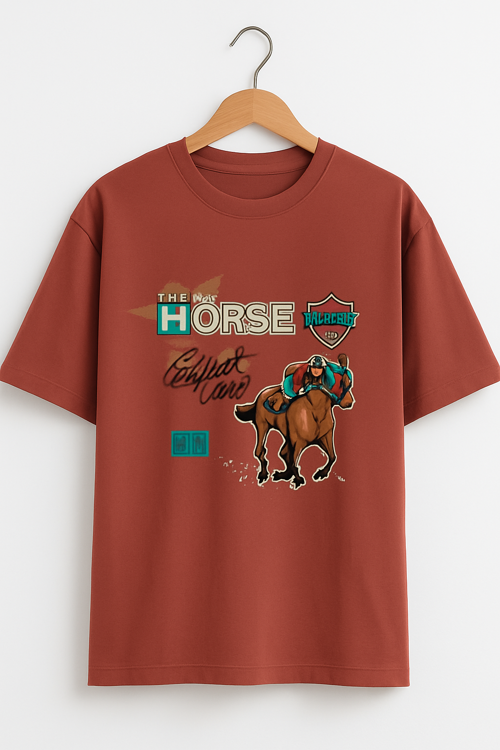 The Wolf Horse Graphic Tee – Rust Brown Oversized Classic T-Shirt – Ocean Ember